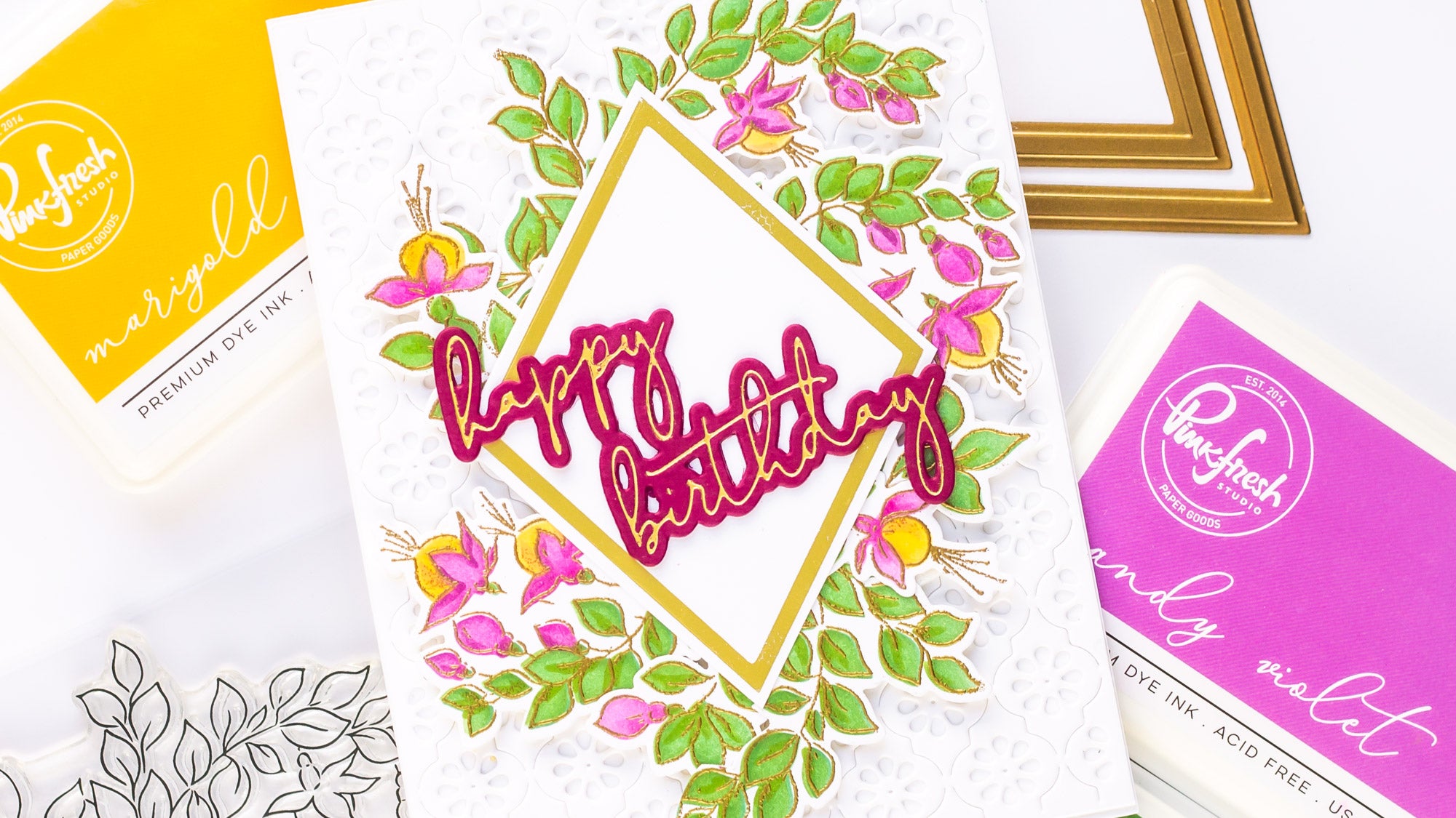 Fuchsias Washi Happy Birthday Card | Angela Simpson – Pinkfresh Studio