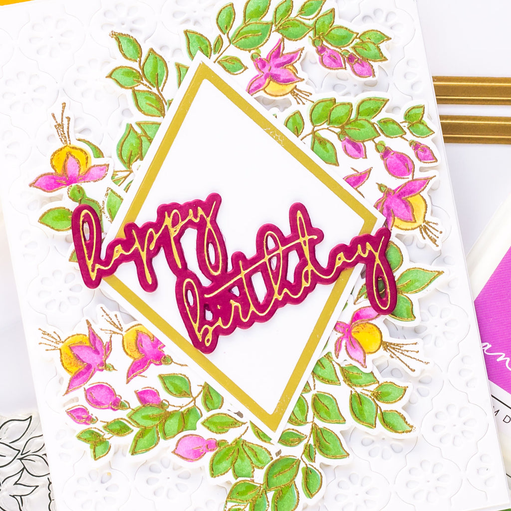 Fuchsias Washi Happy Birthday Card | Angela Simpson – Pinkfresh Studio