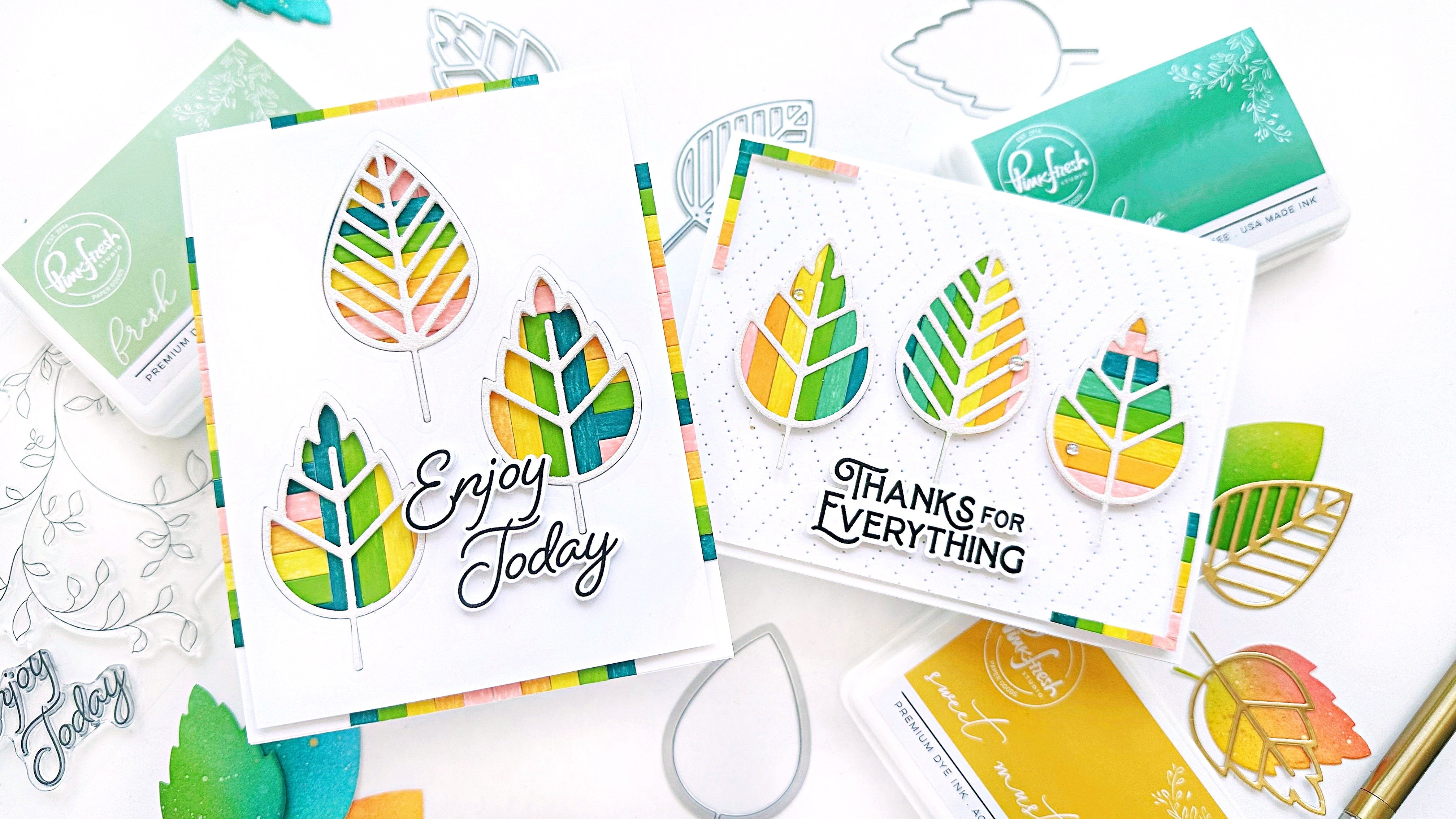 Colorful strips and Foliage Shaker dies | Raquel – Pinkfresh Studio