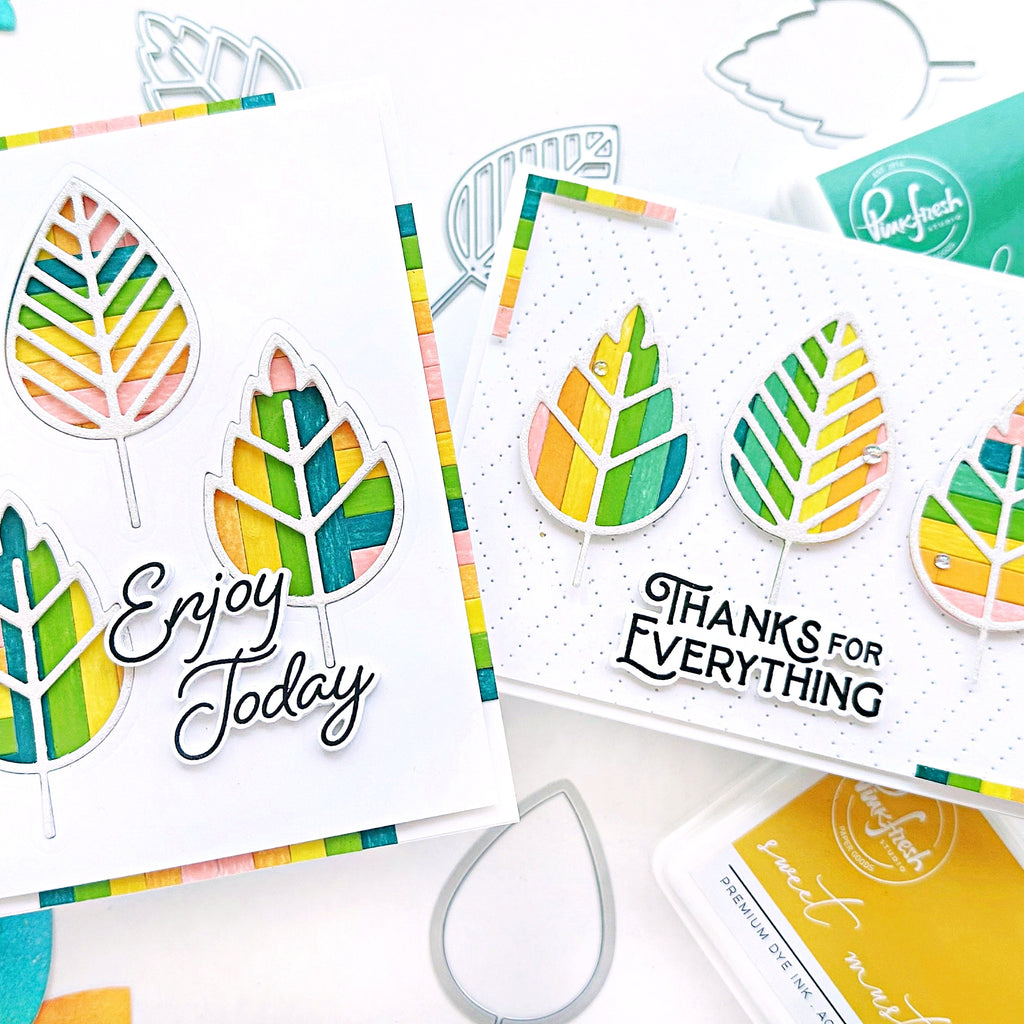 Colorful strips and Foliage Shaker dies | Raquel – Pinkfresh Studio