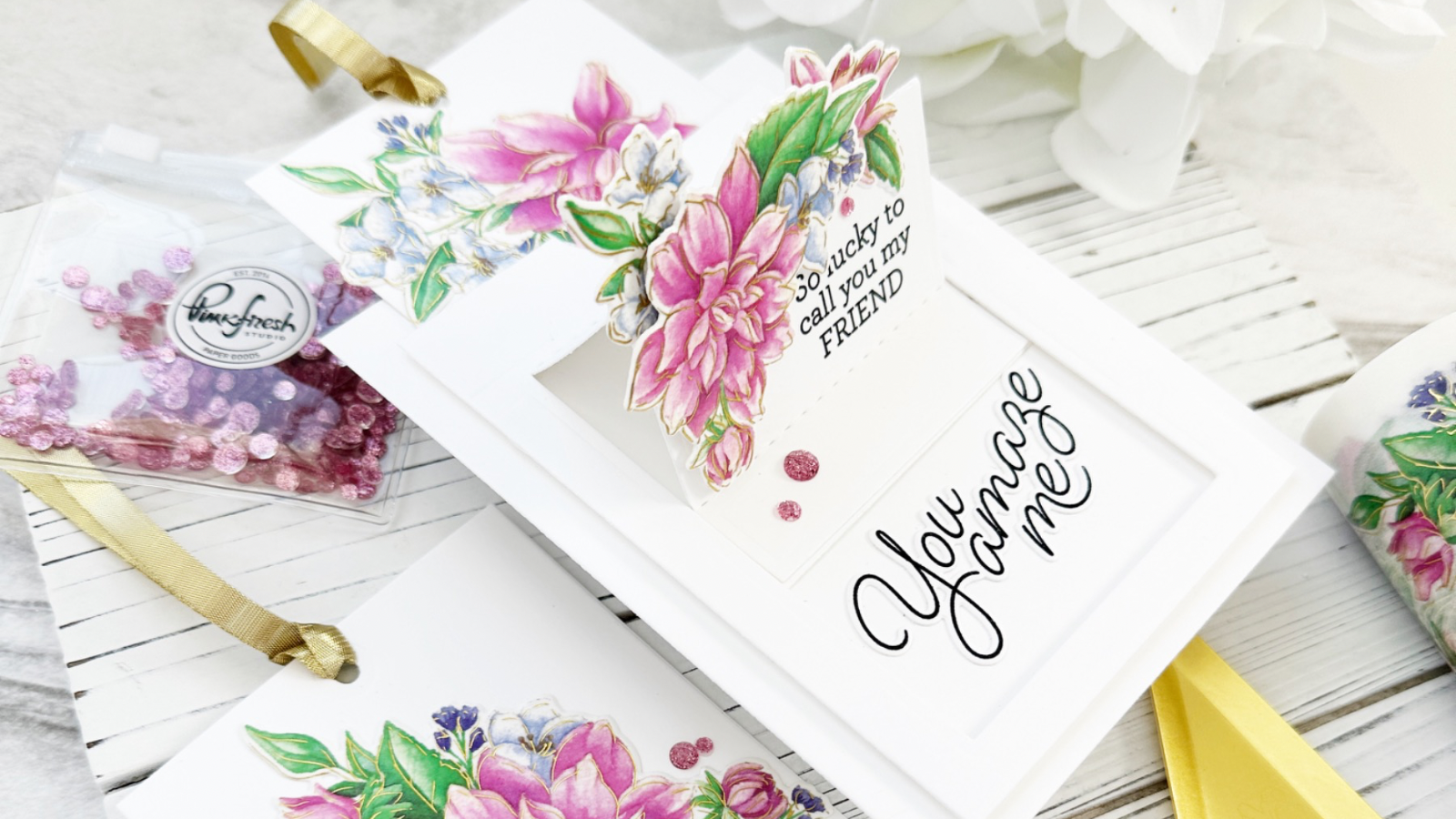 A2 Slider Card & Matching Tag | Cheryl Espie – Pinkfresh Studio