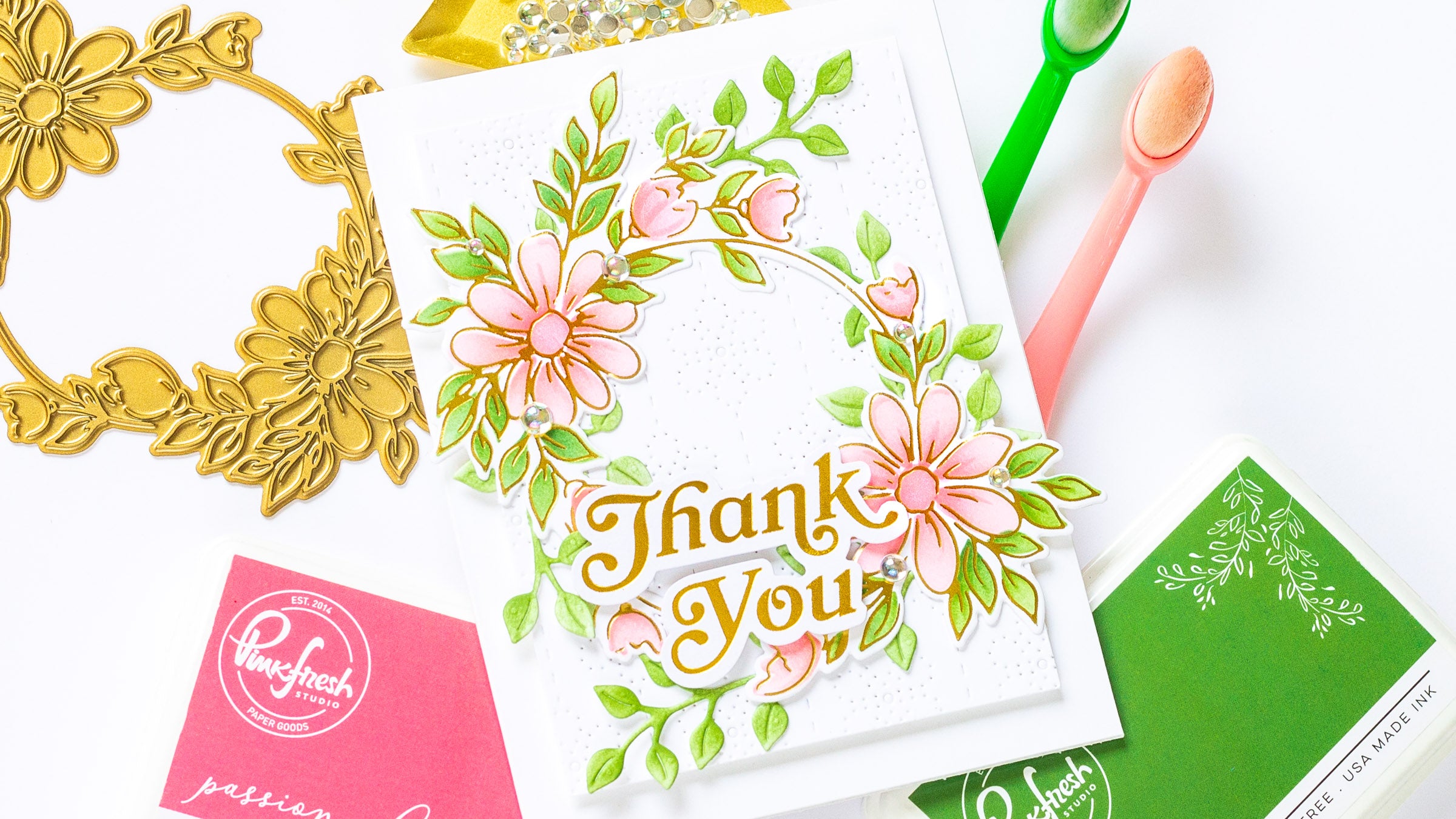 Foiled Daisy Wreath Thank You Card | Angela Simpson – Pinkfresh Studio