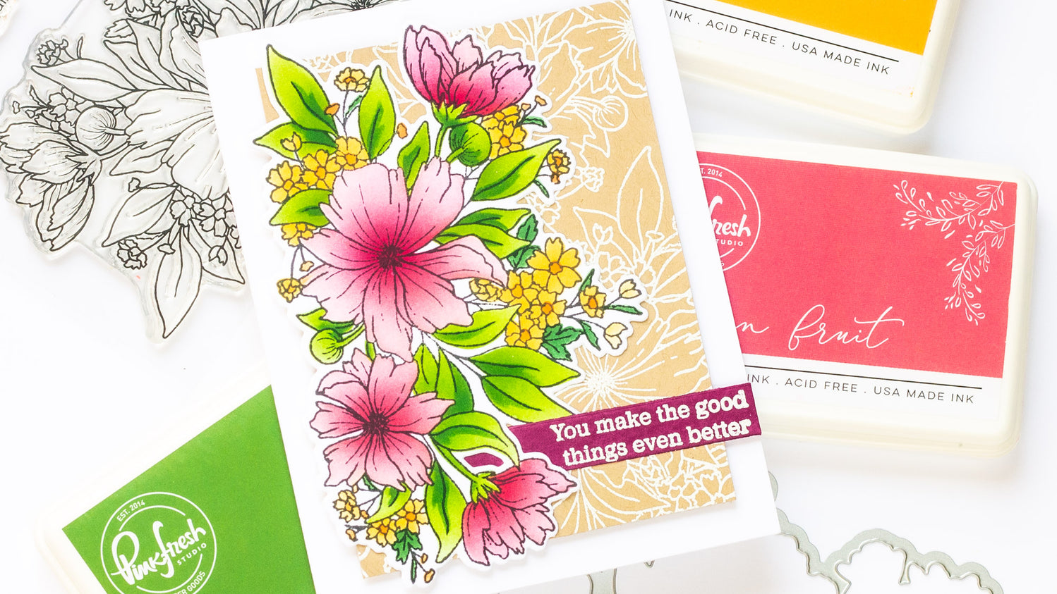 Cheerful Cosmos Bunch Card | Angela Simpson – Pinkfresh Studio