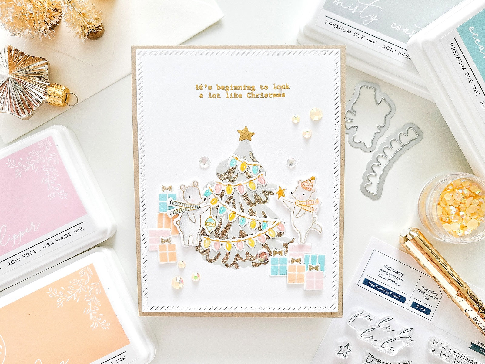 Tree Trimming Friends Card┃Yasmin Diaz – Pinkfresh Studio