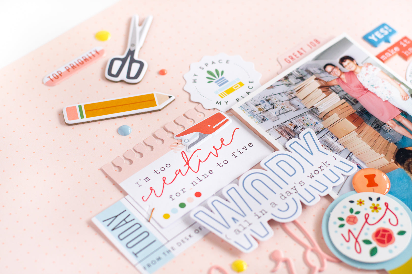 Office Hours Scrapbook Layout I Flora Farkas – Pinkfresh Studio