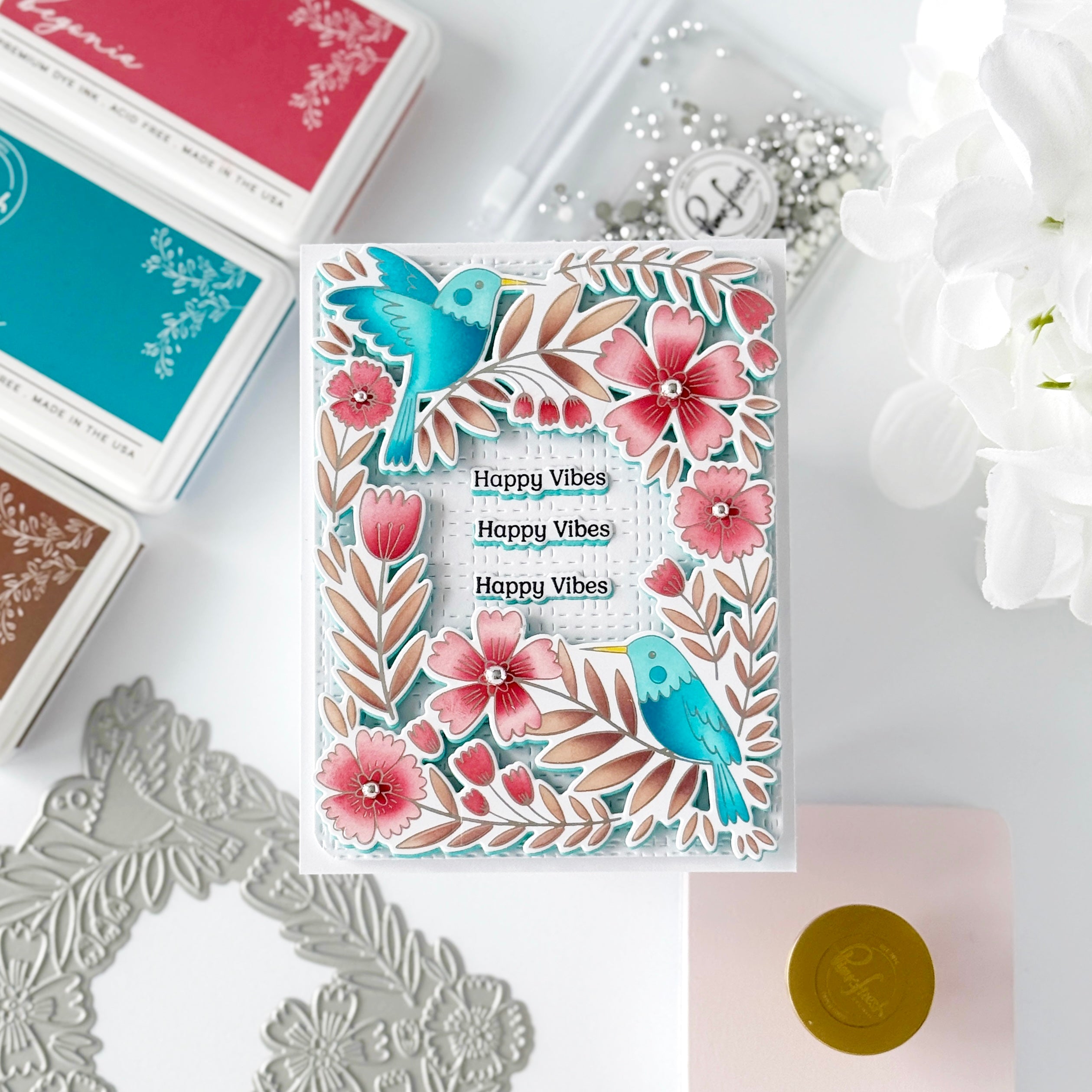 Happy Hummingbirds press plate – Pinkfresh Studio